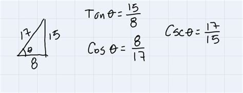 Find tanθ cscθ and cosθ where θ is the angle shown in the figure Give exact values not