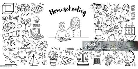 Pendidikan Dan Ilmu Pengetahuan Set Elemen Gaya Doodle Yang Digambar Tangan Vektor Ilustrasi