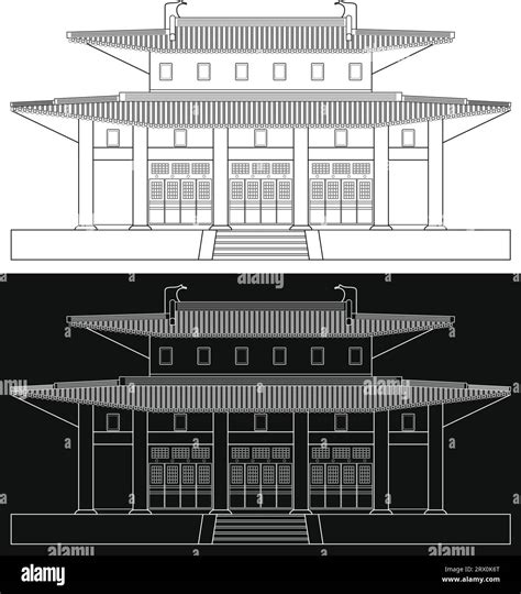 Layered Editable Vector Illustration Outline Of Asian Traditional Style Building Profile Stock