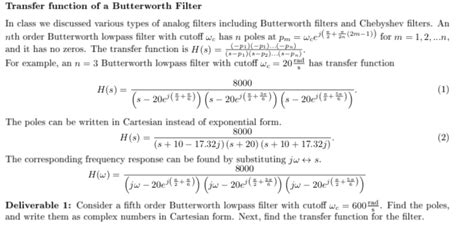 Solved Transfer Function Of A Butterworth Filter In Class We