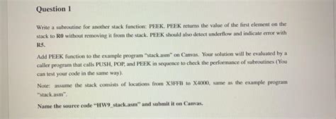Solved Write A Subroutine For Another Stack Function Peek