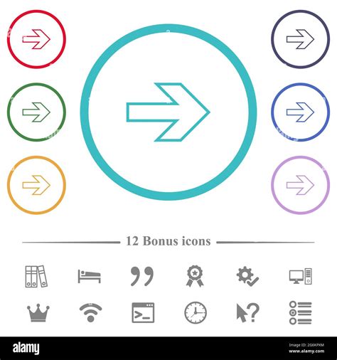 Right Arrow Outline Flat Color Icons In Circle Shape Outlines 12 Bonus Icons Included Stock