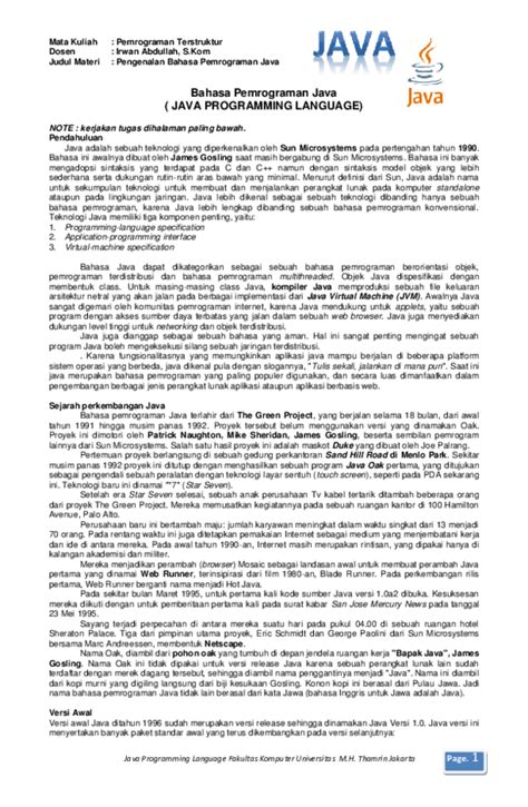 Pdf Chapter 01 Pengenalan Bahasa Java