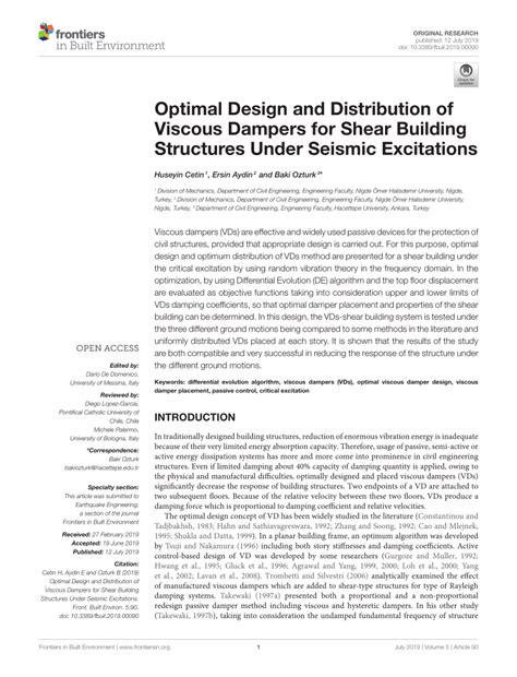 Pdf Optimal Design And Distribution Of Viscous Dampers For Shear