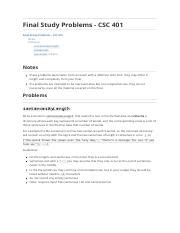 Final Pdf Final Study Problems CSC Final Study Problems CSC Notes Problems
