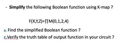 Solved Simplify The Following Boolean Function Using K Map