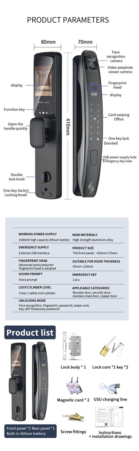 3d Face Smart Door Lock Security Camera Monitor Intelligent Fingerprint Password Biometric