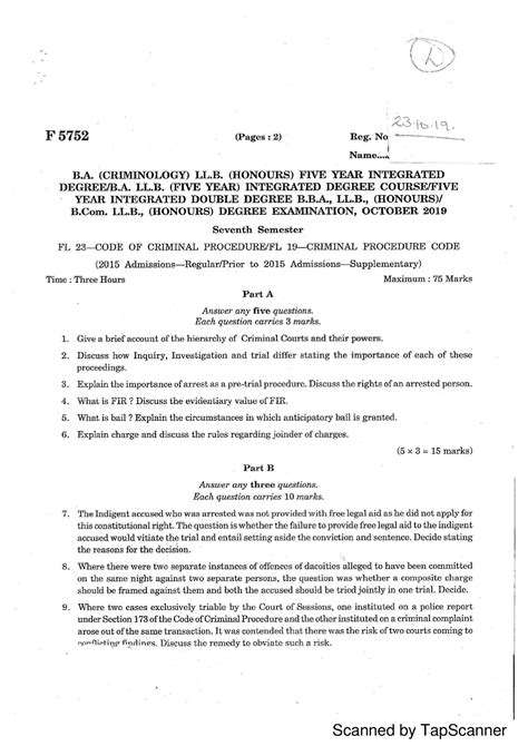 Question Paper Crpc Code Of Criminal Procedure 3 Year 5 Year Ll B Scanned By Tapscanner