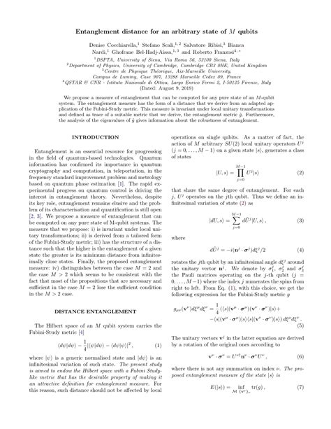 Pdf Entanglement Distance For An Arbitrary State Of M Qubits
