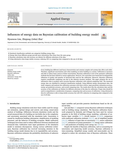 Pdf Influences Of Energy Data On Bayesian Calibration Of Building