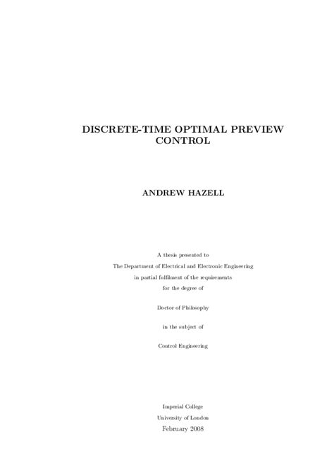 Pdf Discrete Time Optimal Preview Control
