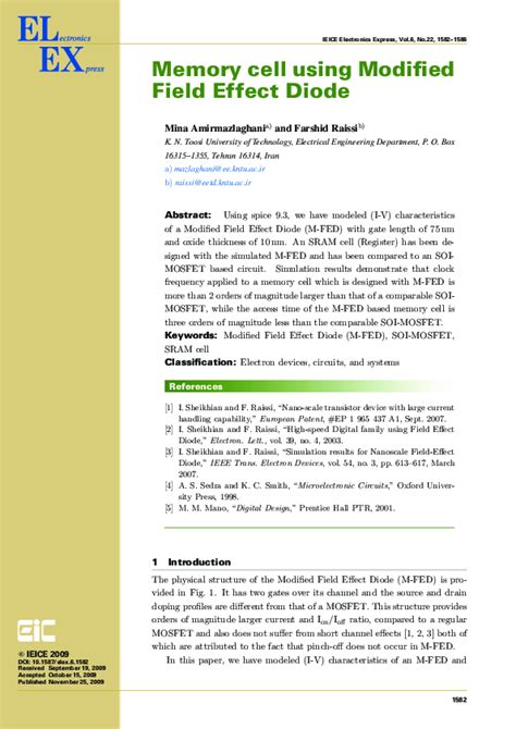 Memory Cell Using Modified Field Effect Diode