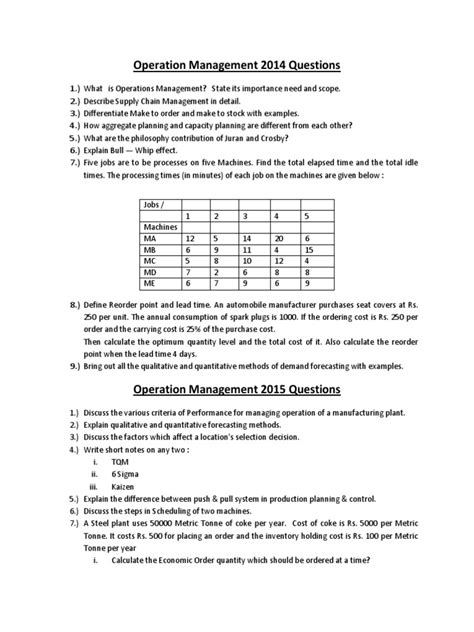 Operation Management 2014 Questions Pdf Operations Management Inventory