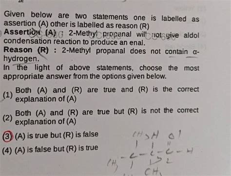 Given Below Are Two Statements One Is Labelled As Assertion A Other Is