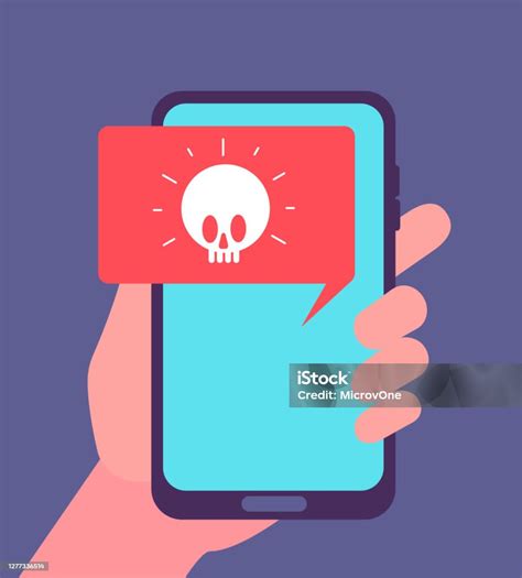 바이러스 경고 스마트폰 화면에 악성 코드 알림 해커 공격 및 스팸 메시지 벡터 개념 개념에 대한 스톡 벡터 아트 및 기타 이미지 개념 건강관리와 의술 기민 Istock