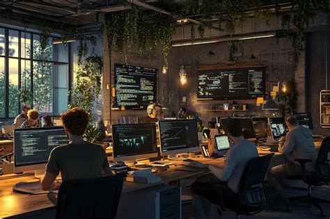 Premium Photo Team Of Developers Coding In An Open Office