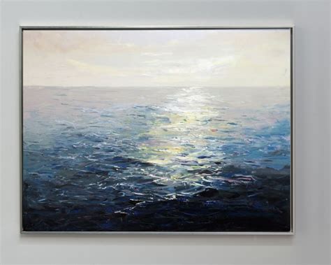 Abstract Seascape Painting Deep Blue Ocean Sunset Handmade Canvas Art