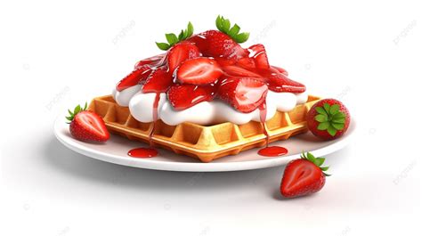 깨끗한 흰색 배경의 와플 위에 생동감 넘치는 딸기가 매혹적인 3d 그림 아이스크림 선디 아이스크림 국자 아이스크림 콘 배경 일러스트 및 사진 무료 다운로드 Pngtree