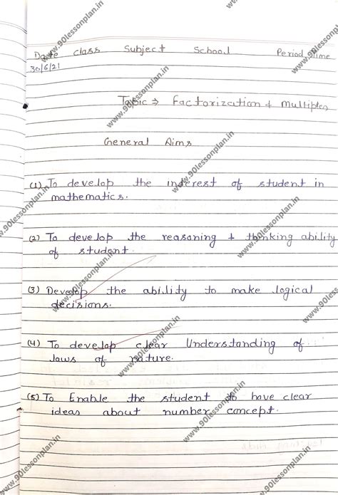 Mathematics Lesson Plan In English On Factorization And Multiples