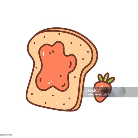 흰색 배경에 고립 된 딸기 잼으로 토스트 낙서 스타일의 벡터 손으로 그린 일러스트레이션 다양한 디자인 카드 장식 로고 메뉴 조리법에 적합합니다 건강한 식생활에 대한 스톡