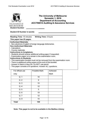 Mid Sem Prac Test 1 Mid Semester Practice Test 1 ACCT30004 MST