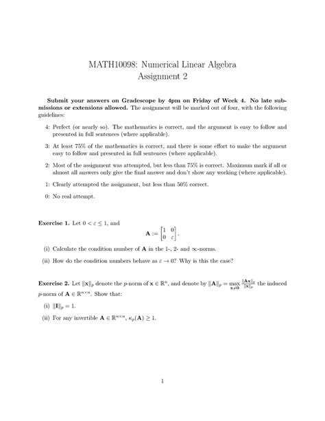 Assignment 2 MATH10098 Numerical Linear Algebra Assignment 2 Submit