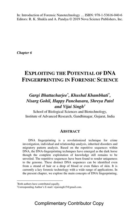 Pdf Exploiting The Potential Of Dna Fingerprinting In Forensic Science