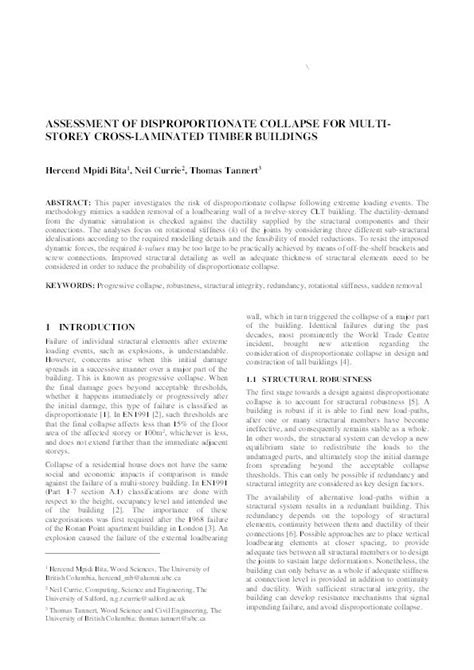 Assessment Of Disproportionate Collapse For Multi Storey Cross