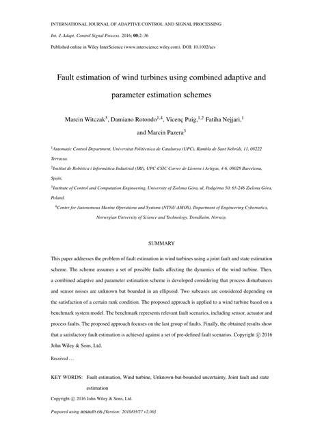 Pdf Fault Estimation Of Wind Turbines Using Combined Adaptive And Parameter Estimation Schemes