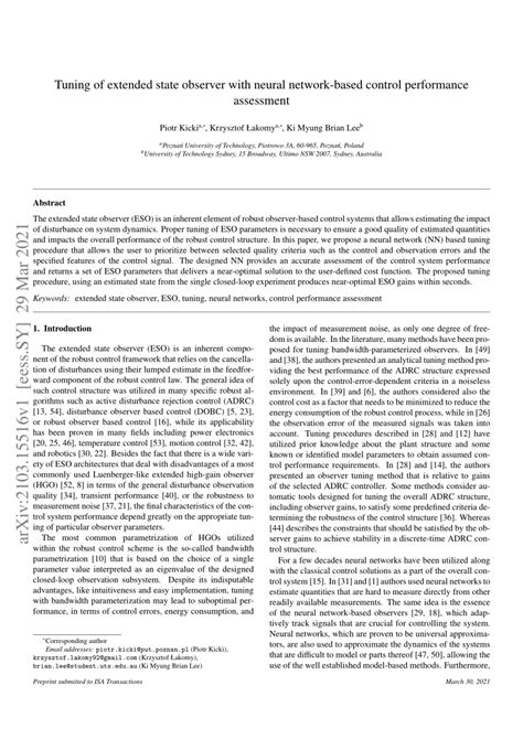 Pdf Tuning Of Extended State Observer With Neural Network Based