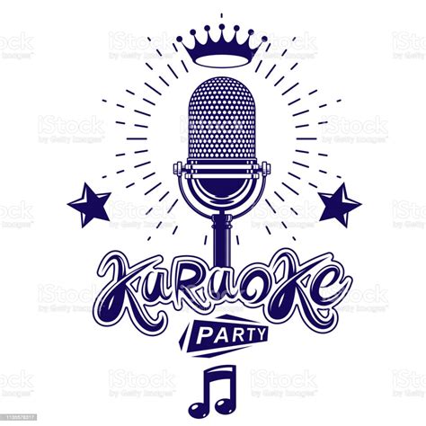 가라오케 파티 초대장 포스터 무대 또는 레코더 마이크와 음표를 사용 하 여 구성 라이브 음악 벡터 콘서트 광고 전단지 공연에 대한 스톡 벡터 아트 및 기타 이미지 Istock