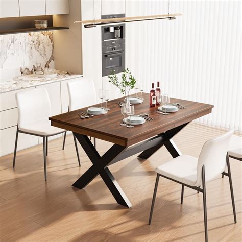 Simplie Fun Extendable Dining Table With Black Crossed Legs For
