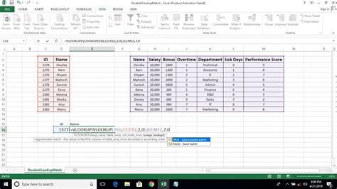 double vlookup match excel formula excel interview questions