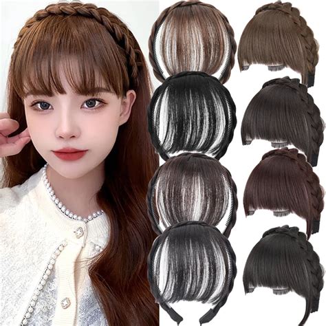 가짜 헤어 헤드밴드 프린지 가발 앞머리 헤어 익스텐션 여자 클립 헤어 익스텐션 헤어 액세서리 헤어피스 클립