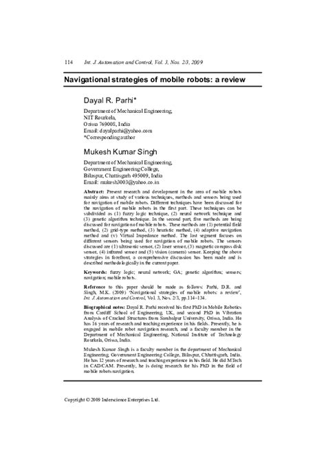 Pdf Navigational Strategies Of Mobile Robots A Review