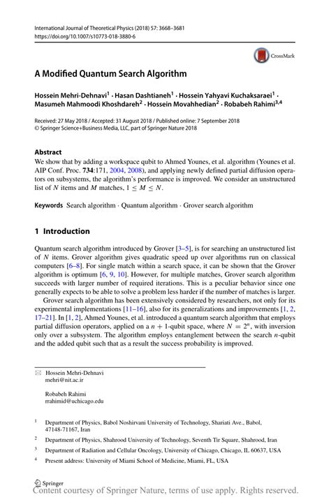 A Modified Quantum Search Algorithm Request Pdf