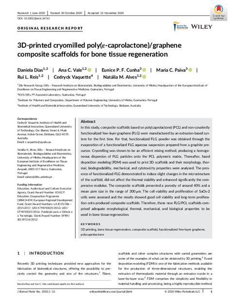 Pdf 3d ‐printed Cryomilled Polyε‐caprolactonegraphene Composite Scaffolds For Bone Tissue