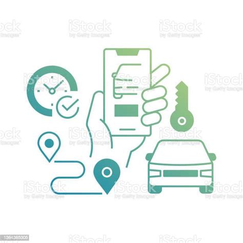 일러스트레이션 카 셰어링 개념의 벡터 집합입니다 웹 페이지 배너 포스터 인쇄 등을 위한 라인 아트 스타일 배경 디자인 벡터 일러스트레이션 운전하기에 대한 스톡 벡터 아트 및