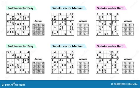 set sudoku game with answers different complexity stock vector illustration of math object