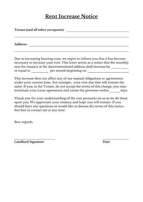 Rent Increase Notice Rent Increase Form Rent Increase Letter
