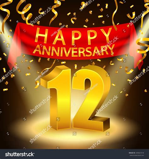 Happy 12th Anniversary Celebration Golden Confetti 스톡 일러스트 349667318