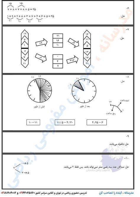 14 نمونه سوال فصل 1 ریاضی سوم دبستان با جواب ویدیو تدریس خصوصی