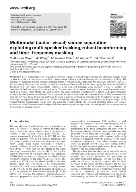 Pdf Multimodal Audio Visual Source Separation Exploiting Multi Speaker Tracking Robust