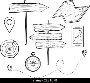 Hand Drawn Map Pointers Doodle Navigation Pins Vector Set Marker Pin