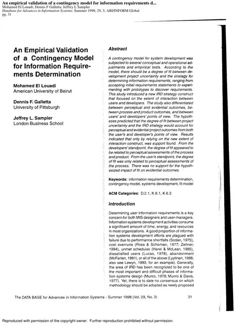 Pdf An Empirical Validation Of A Contingency Model For Information