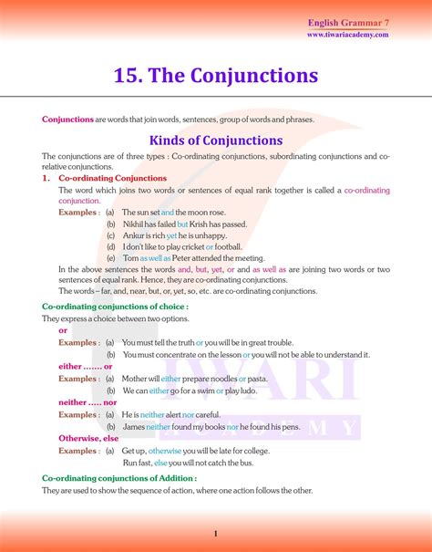 Class 7 English Grammar Chapter 15 The Conjunction For Session 2026 27