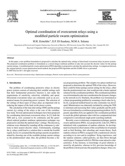 Pdf Optimal Coordination Of Overcurrent Relays Using A Modified Particle Swarm Optimization