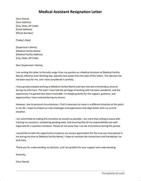 √ Medical Assistant Resignation Letter Template Editable