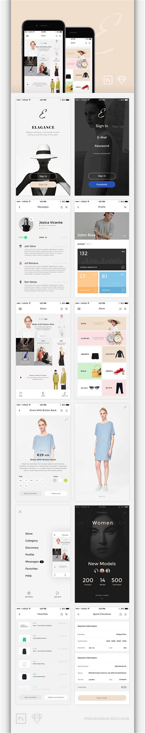 elegance clean psd and sketch ios ui kit bypeople