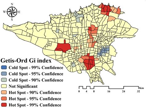 spatial clusters using getis ord gi index this map was generated